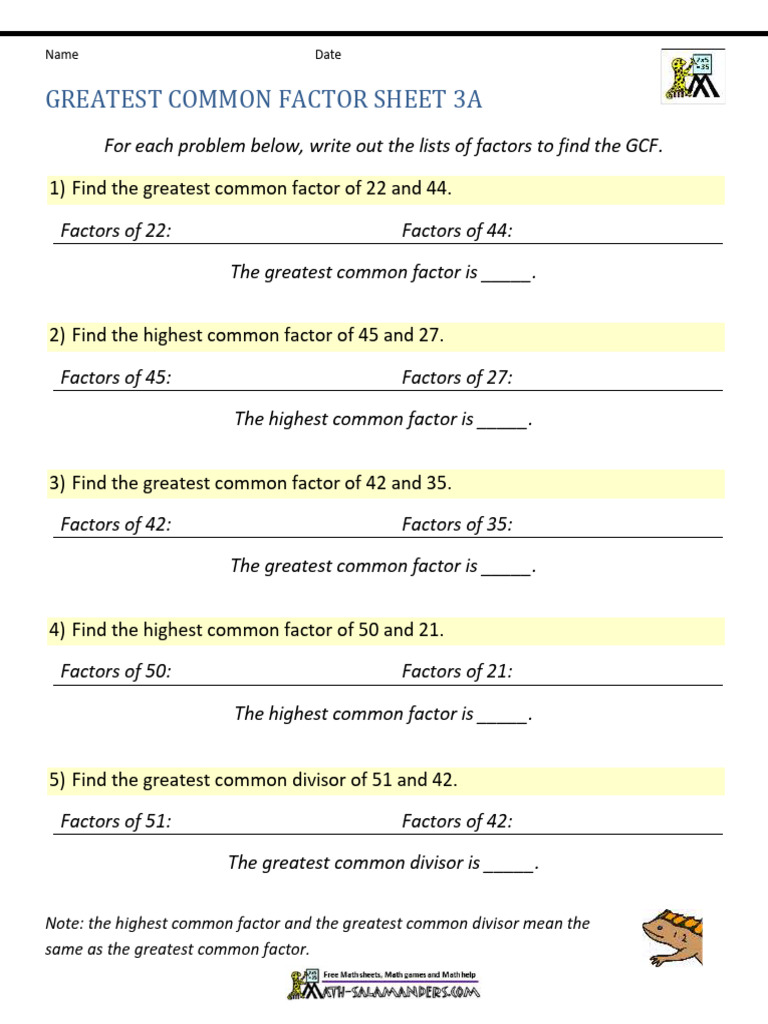Greatest Common Factor Sheet 3a | PDF | Career & Growth | Finance ...