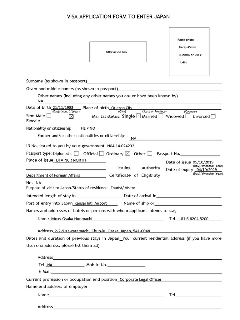 Visa Application Form | PDF | Travel Visa | Prostitution