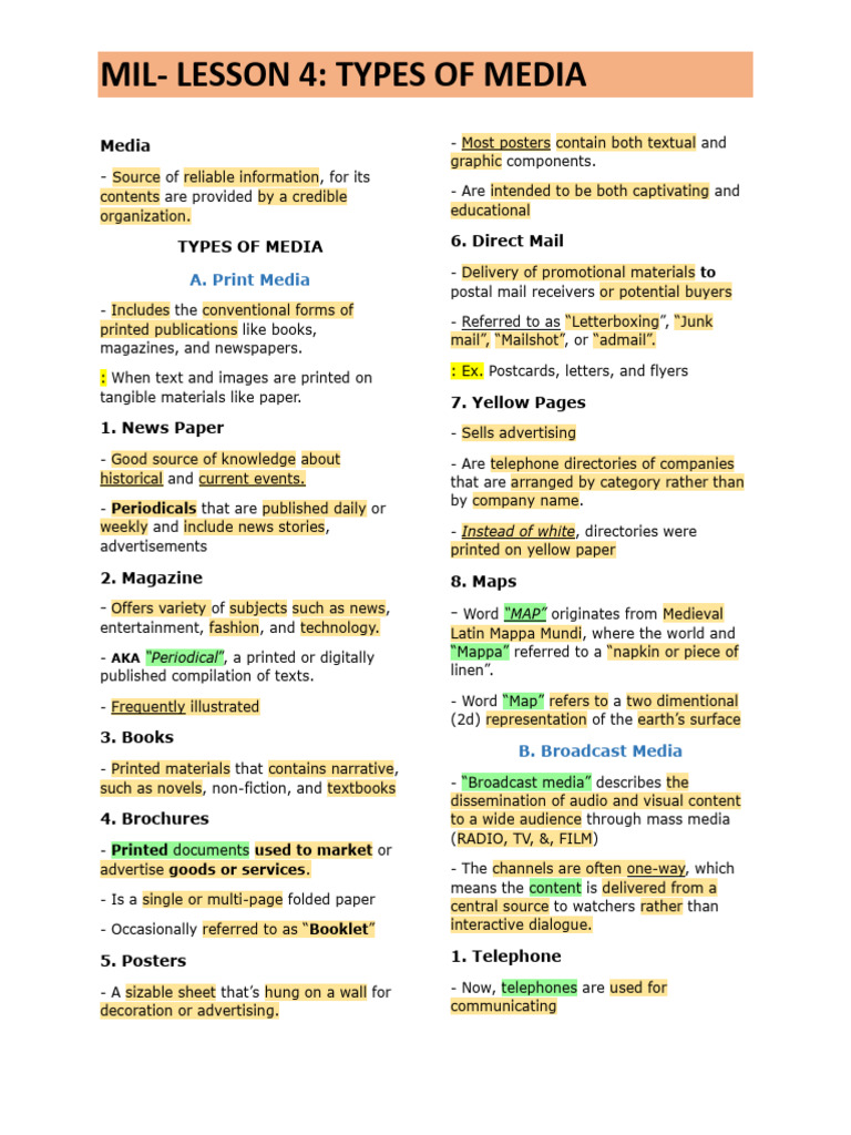 Mil - Lesson 4 - Types of Media. | PDF | Mass Media | Streaming Media