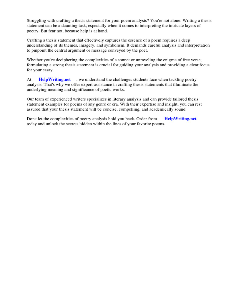 Thesis Statement Examples For Poems | PDF | Essays | Poetry
