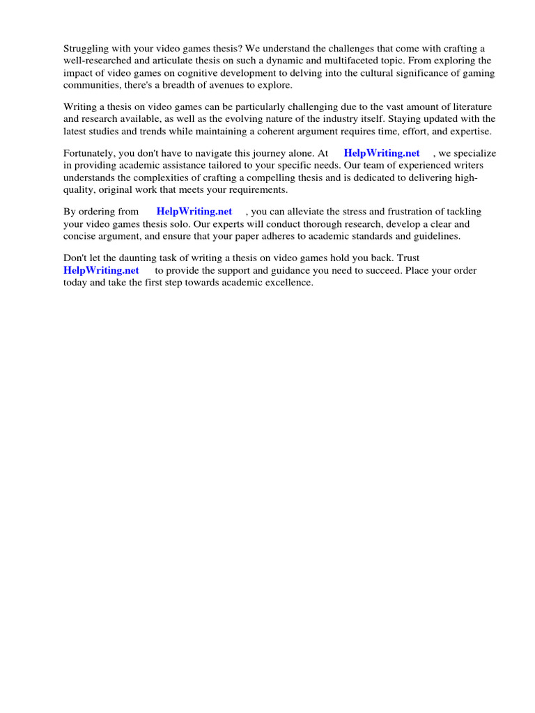 Video Games Thesis Statement | PDF | Essays | Video Games