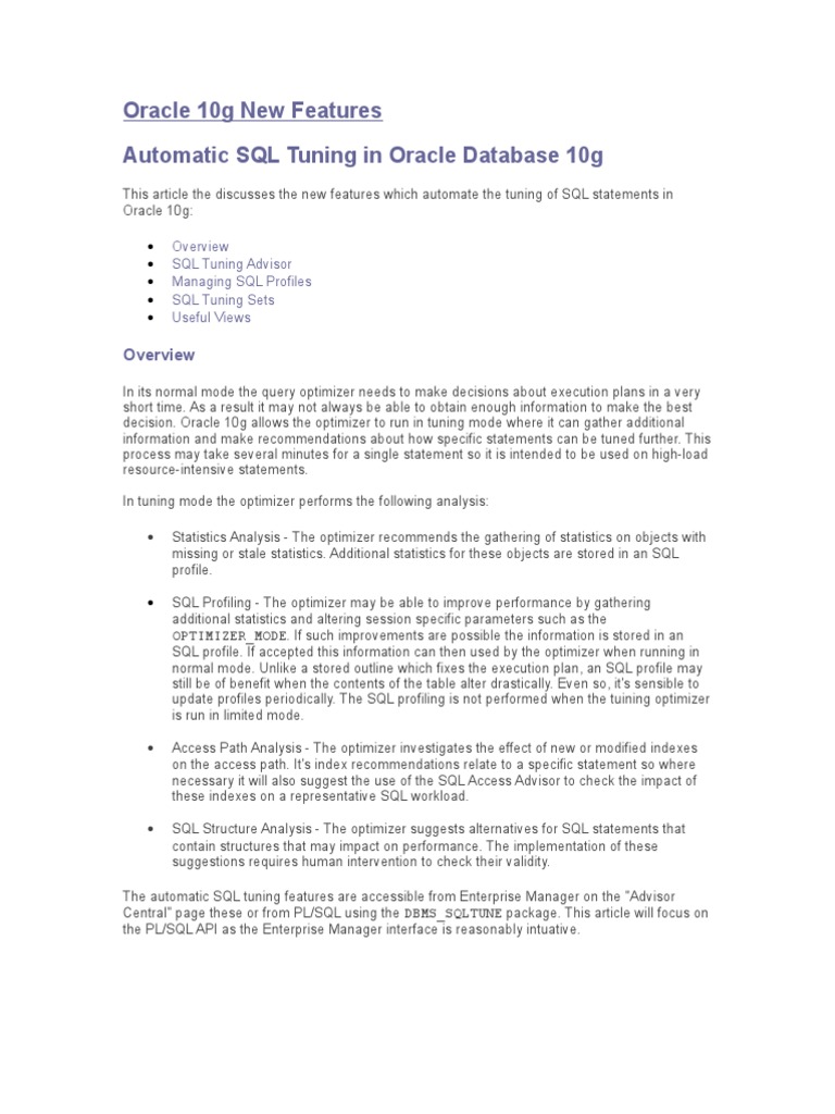 Oracle 10g New Features Pdf Oracle Database Pl Sql