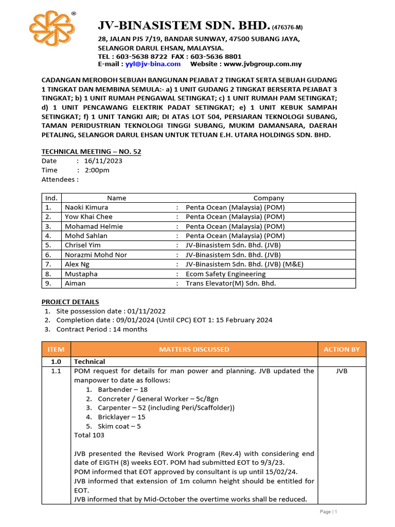 Technical Meeting Sample - 01 | PDF | Structural Engineering | Building Materials