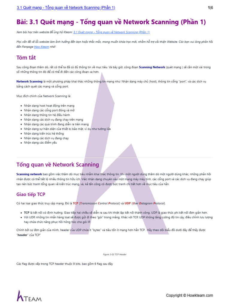 HOWKTEAM.vn - 3.1 Quét Mạng - Tổng Quan Về Network Scanning (Phần 1) | PDF