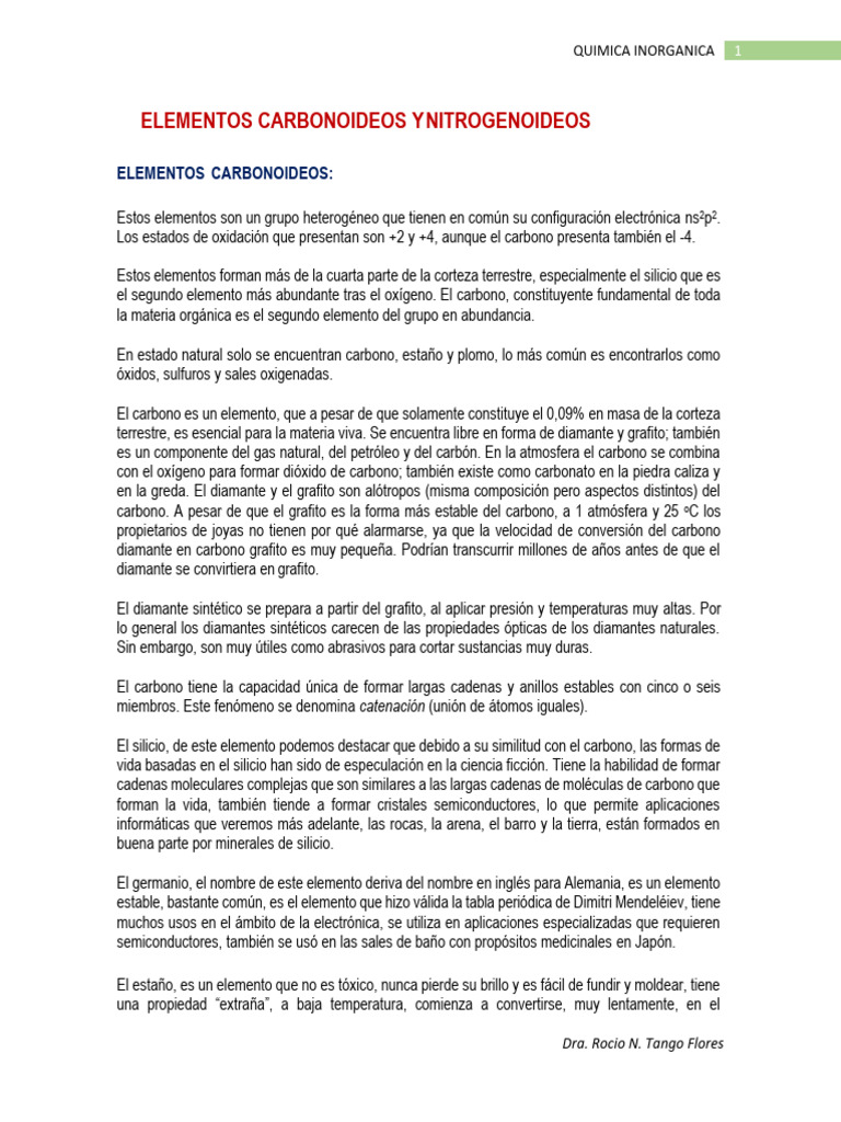 Elementos Carbonoideos y Nitrogenoideos | PDF | Carbón | Nitrógeno