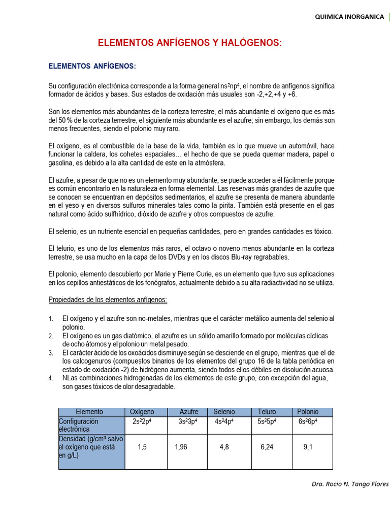 Elementos Anfígenos y Halógenos en Química | PDF | Dióxido de azufre ...