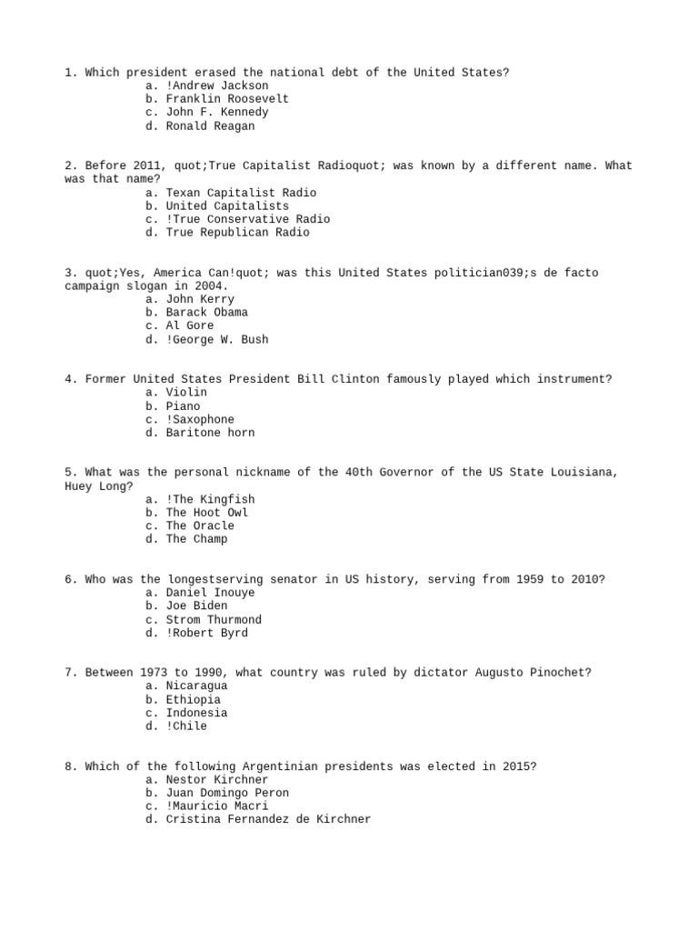 US Presidents and Anime Trivia Quiz | PDF | Mystery, Thriller & Crime ...