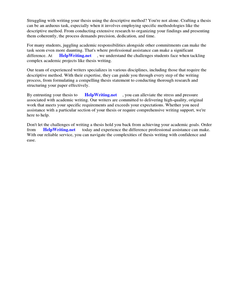 Example of Thesis Using Descriptive Method | Download Free PDF ...