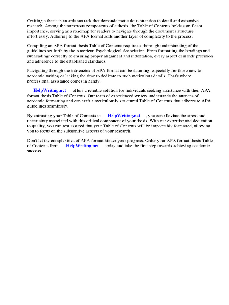 Apa Format Thesis Table of Contents | PDF | Apa Style | Citation