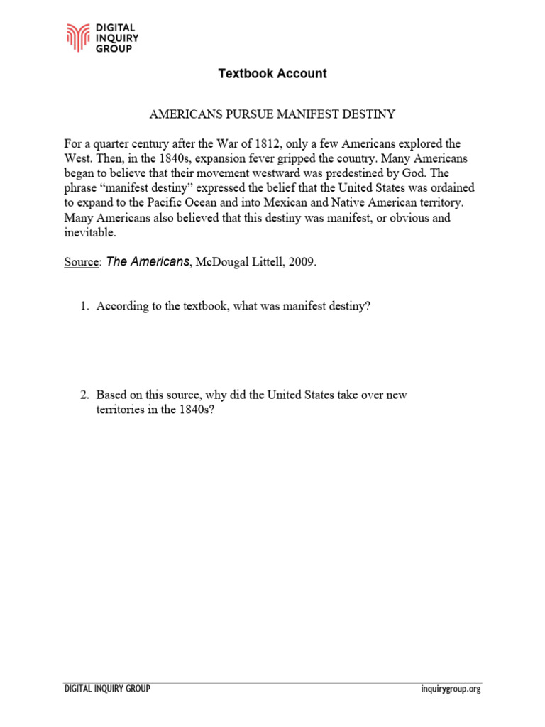 Manifest Destiny Student Materials | PDF | Whig Party (United States ...