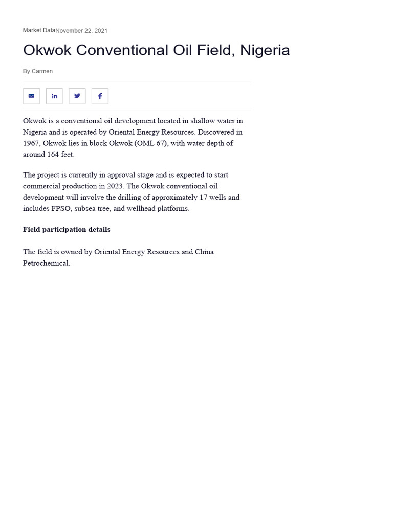 Okwok Conventional Oil Field, Nigeria | PDF | Petroleum | Petroleum ...