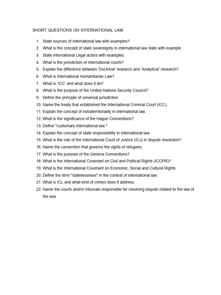 Sample short questions | PDF | International Law | International Criminal Court