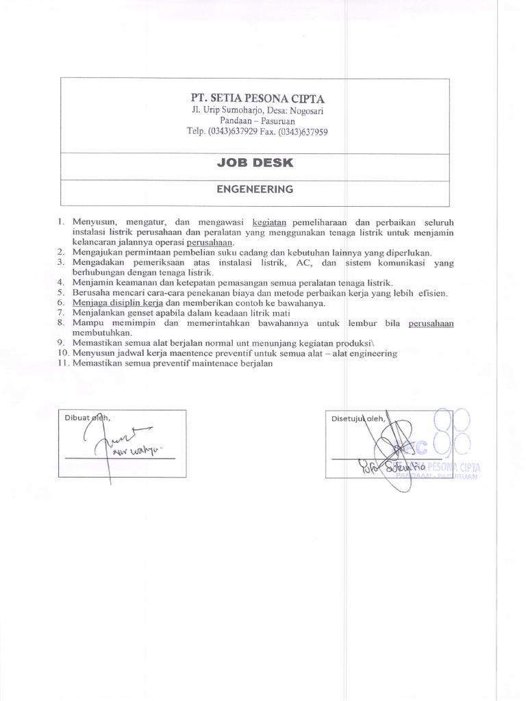 Contoh Jobdesk Atau Uraian Pekerjaan | PDF