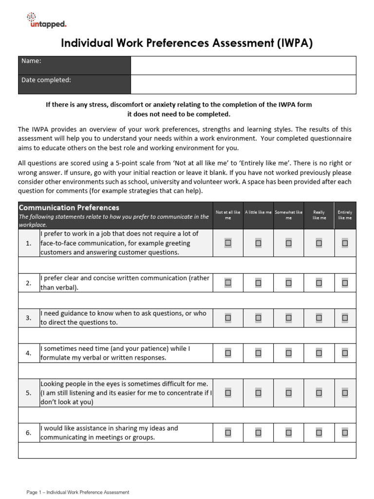 Individual Work Preferences Assessment (IWPA) Long Version | PDF ...