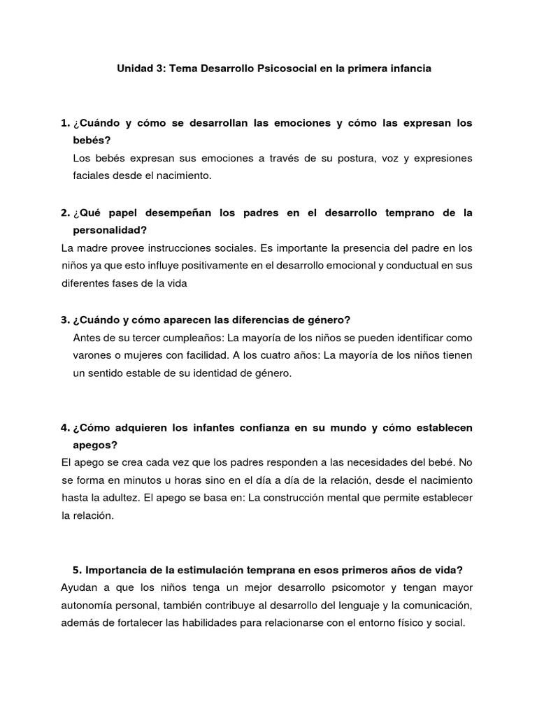 Tema Desarrollo Psicosocial en La Primera Infancia | PDF | Teoría de apego | Las emociones