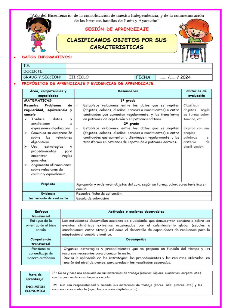 Clasificación de Objetos en Matemáticas | PDF | Aprendizaje | Evaluación