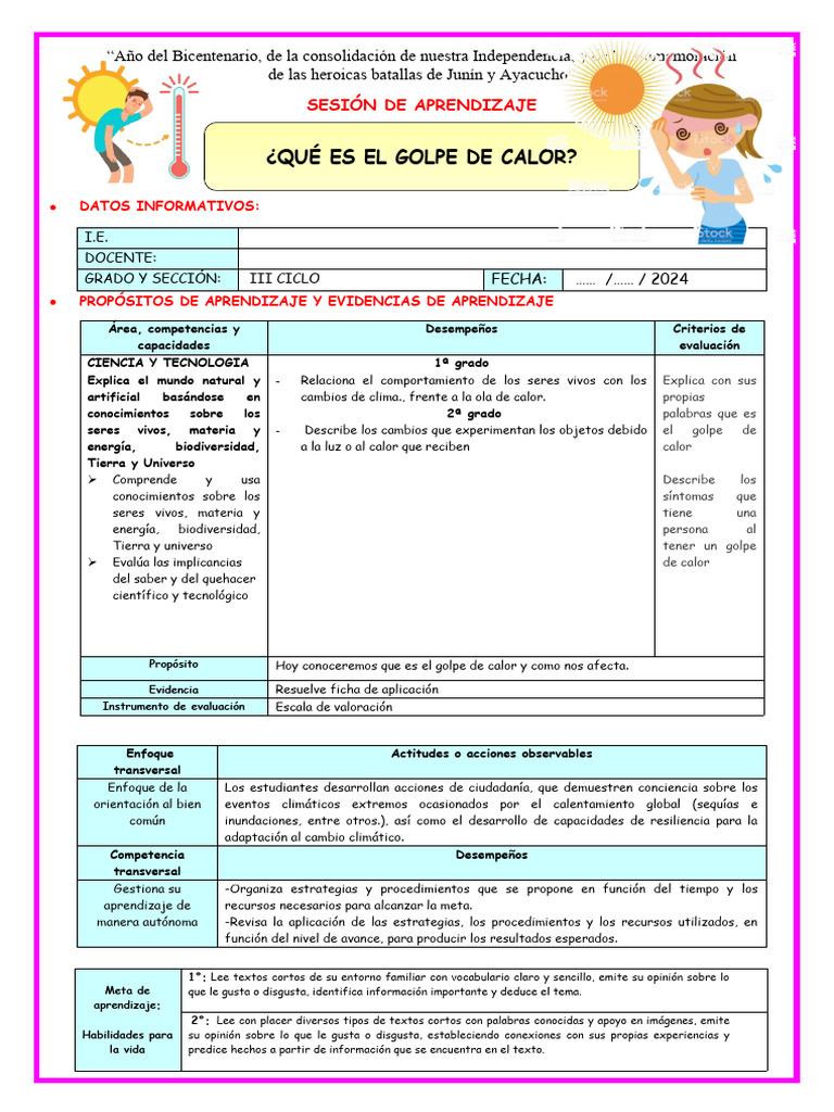 U1 s1 Sesion d3 CT Que Es El Golpe de Calor | PDF | Aprendizaje ... U1 s1 Sesion d3 CT Que Es El Golpe de Calor | PDF | Aprendizaje ...