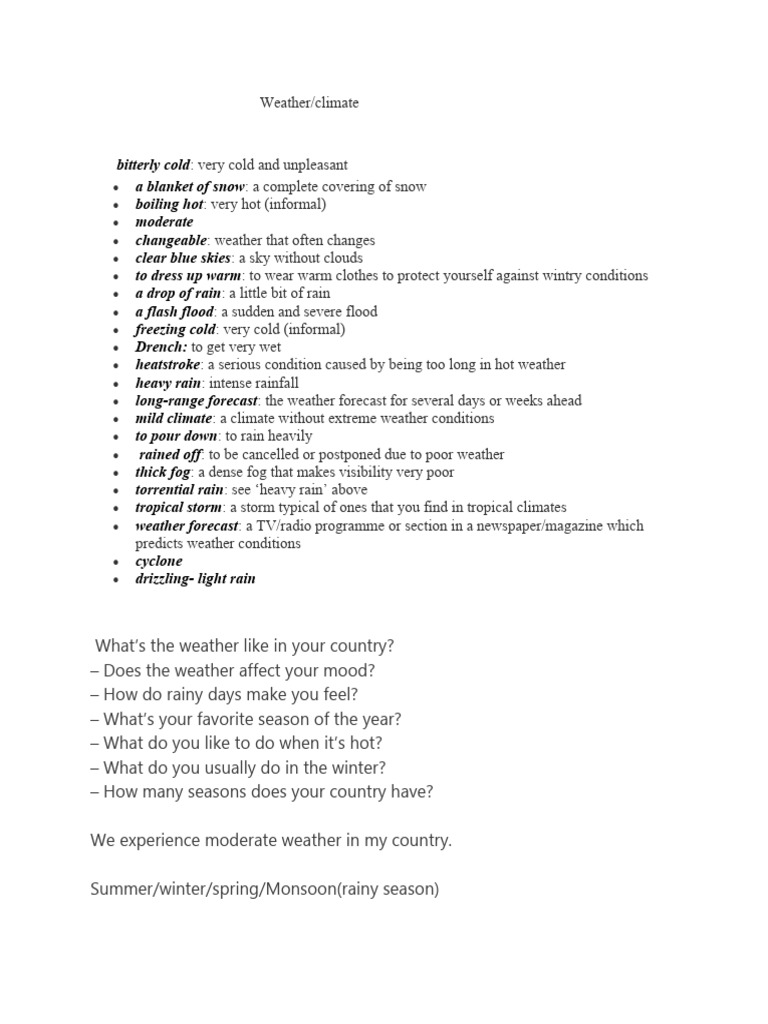 Weather Vocabulary and Reflections | PDF