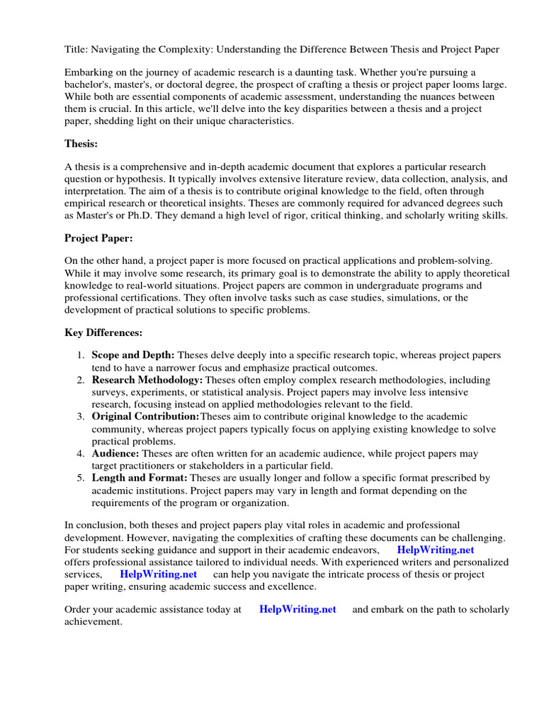 Difference Between Thesis and Project Paper | PDF | Thesis | Methodology