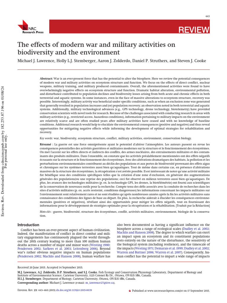 Lawrence Et Al 2015 The Effects of Modern War and Military Activities ...