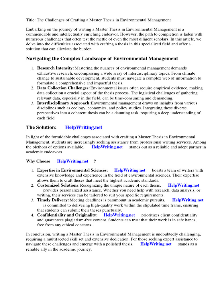 Master Thesis Environmental Management | PDF | Thesis | Environmental ...