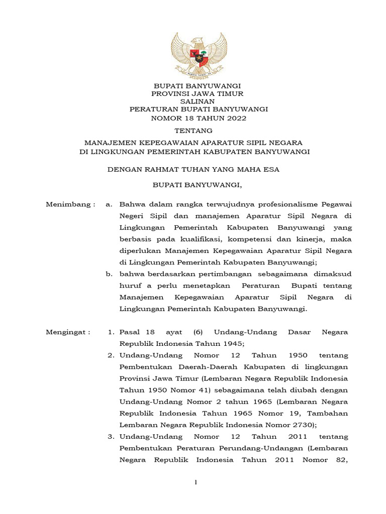 Salinan Perbup 18 Tahun 2022 | PDF