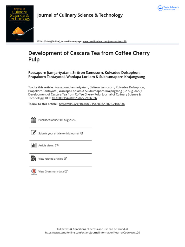 Development of Cascara Tea From Coffee Cherry Pulp | PDF | Coffee | Taste