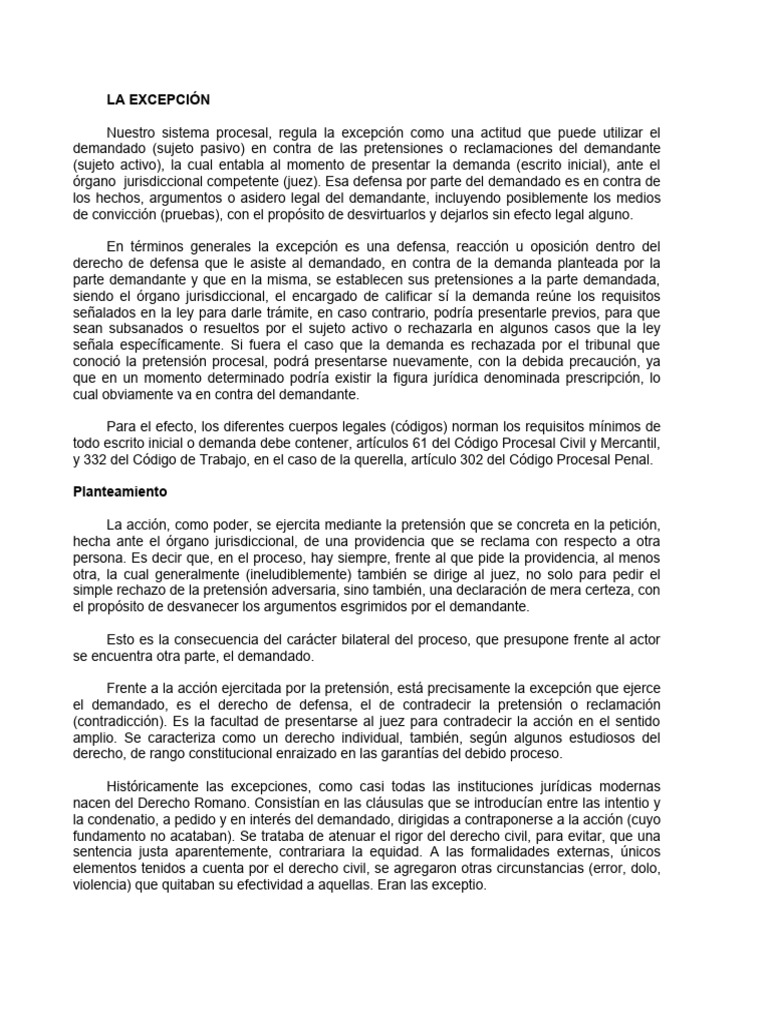 EXCEPCION | PDF | Ley procesal | Demanda judicial