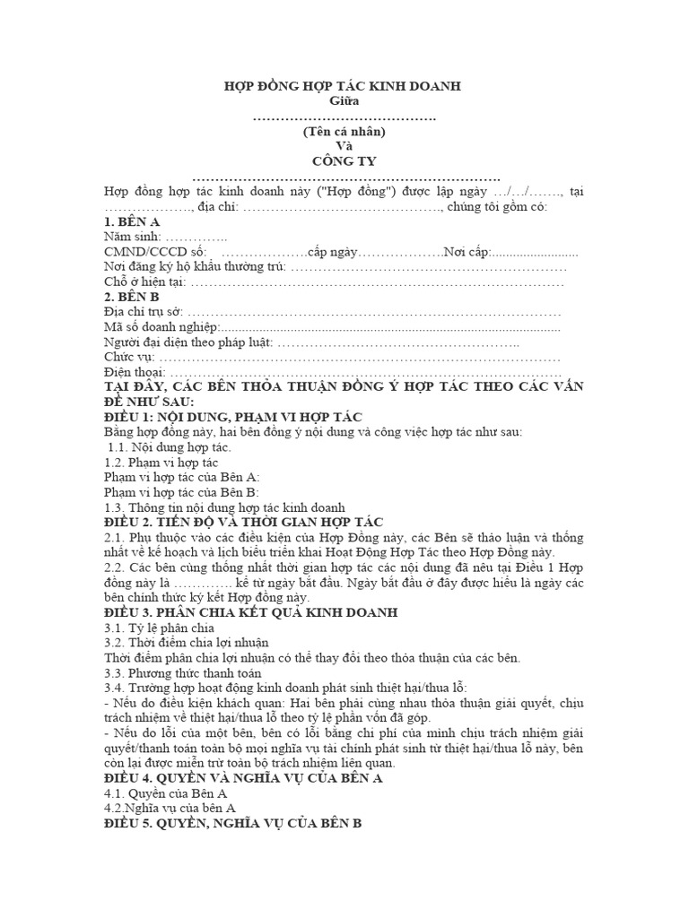 H P Đ NG H P Tác Kinh Doanh | PDF