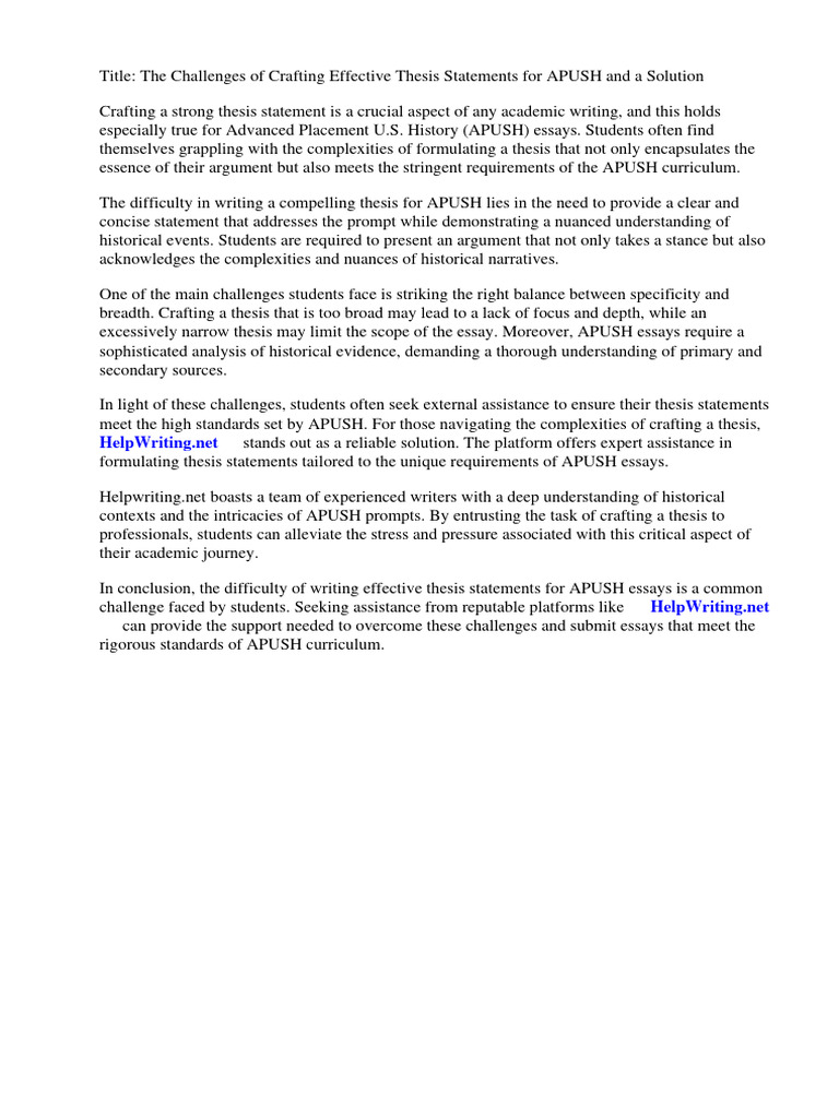 Good Thesis Statements For Apush | PDF | Essays | Thomas Jefferson