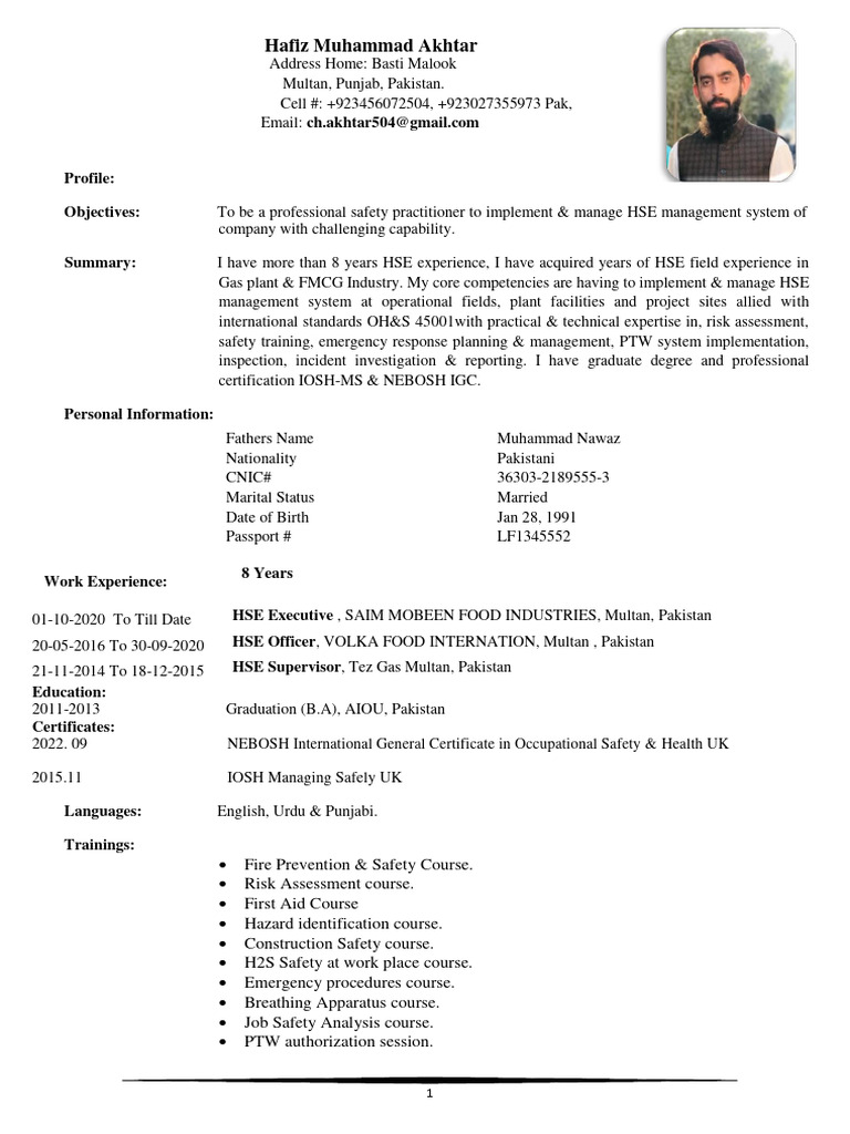 HSE Executive Muhammad Akhtar | PDF | Occupational Safety And Health ...