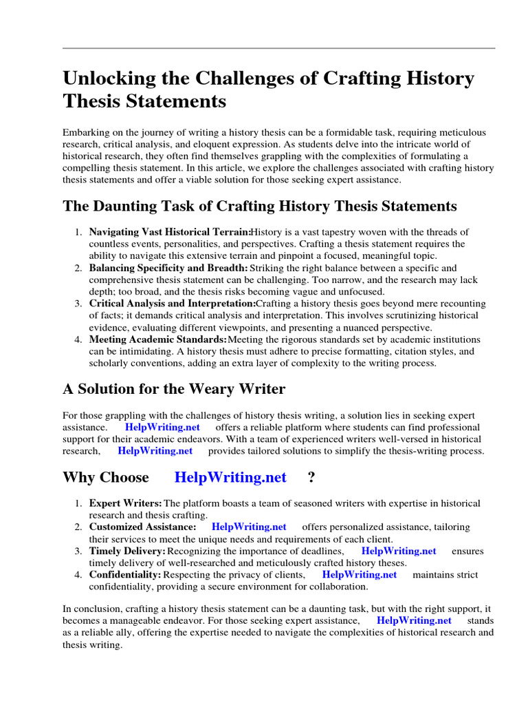 Examples of History Thesis Statements | PDF | Essays | Thesis