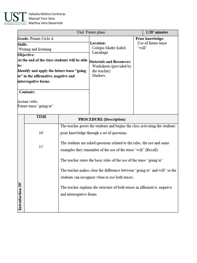 LESSON PLAN WILL GOING TO | PDF | Grammatical Tense | Behavior Modification