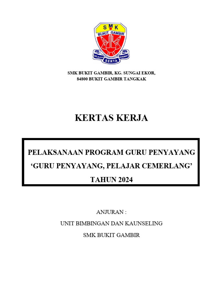 Kertas Kerja Program Guru Penyayang 2024 | PDF
