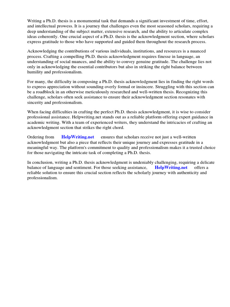 Example of PHD Thesis Acknowledgement | PDF | Thesis | Doctor Of Philosophy