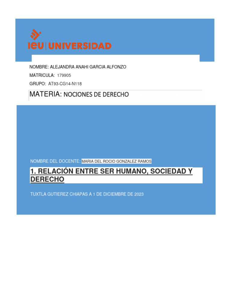 Actividad 1. Relación Entre Ser Humano, Sociedad y Derecho | PDF ...