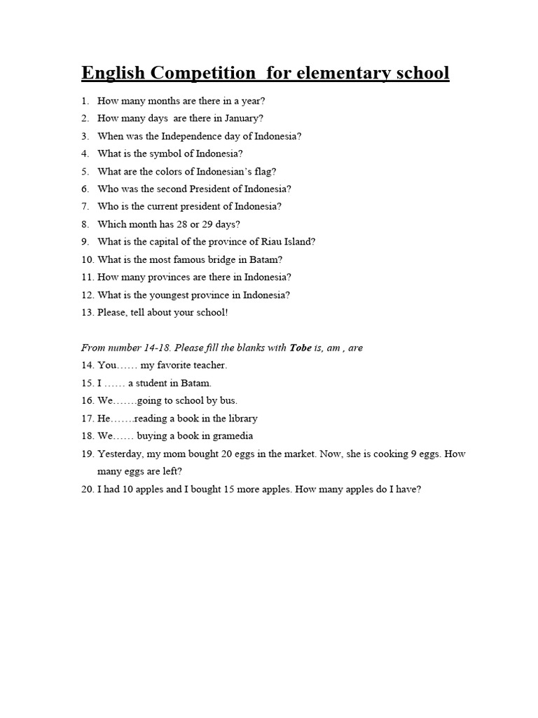 English Competition For Elementary School | PDF | Travel | Foreign ...