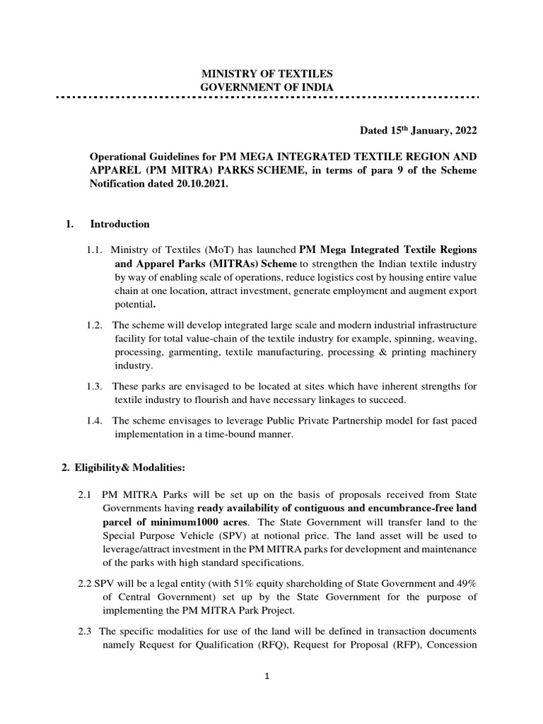 PM MITRA Guidelines | PDF | Infrastructure | Request For Proposal