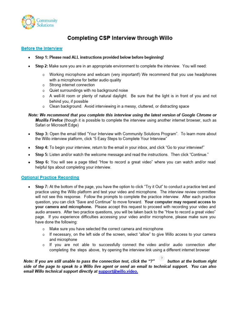 Guide to Completing CSP Interview on Willo | PDF | Internet | Computing