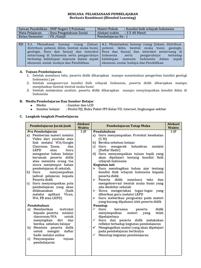Contoh RPP Ips Kelas 7 Ganjil 2021-2022 | PDF | Sains & Matematika