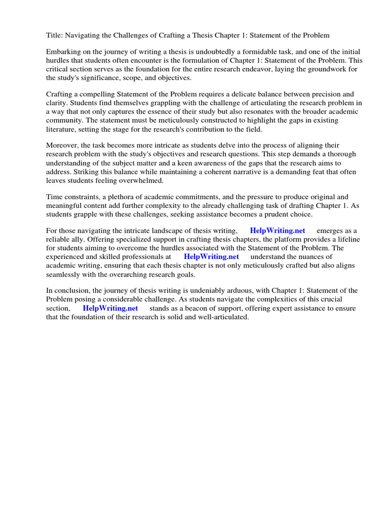 Thesis Chapter 1 Statement of The Problem | PDF | Thesis | Quantitative ...