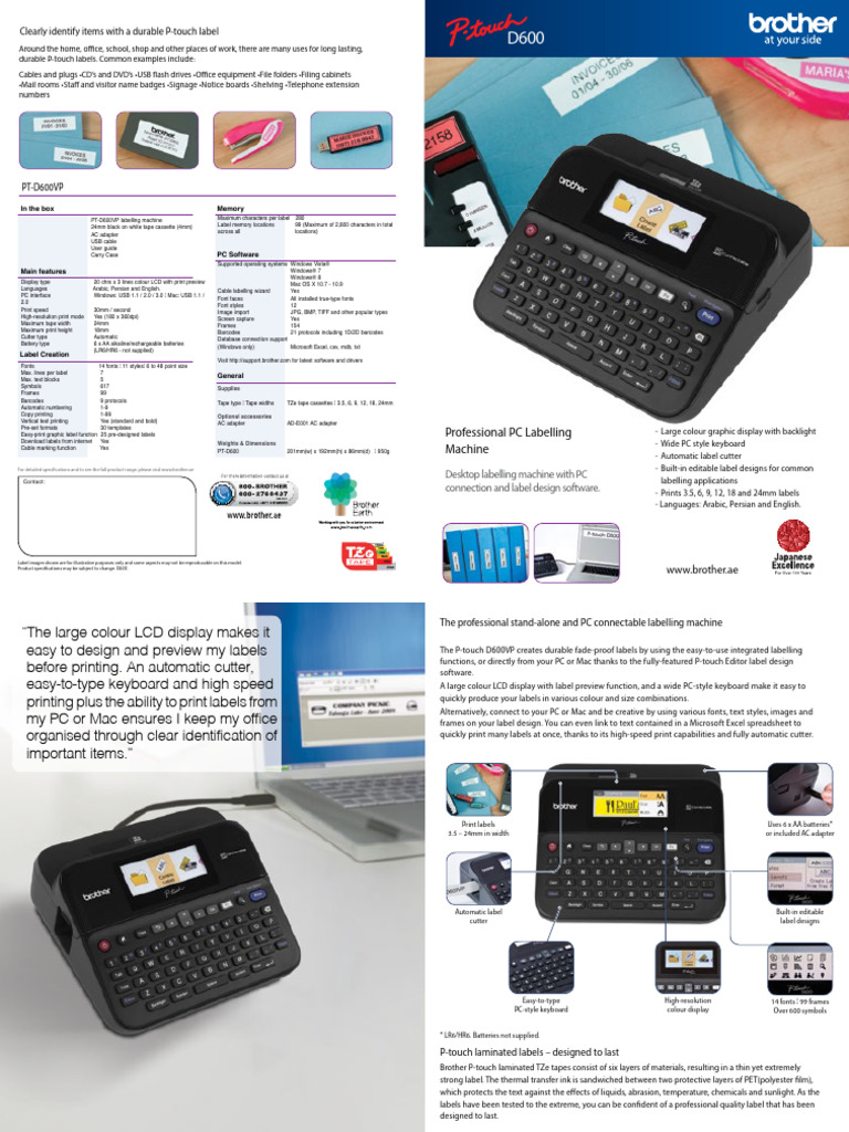 EN PT D600VP Professional Label Printer | PDF | Personal Computers ...