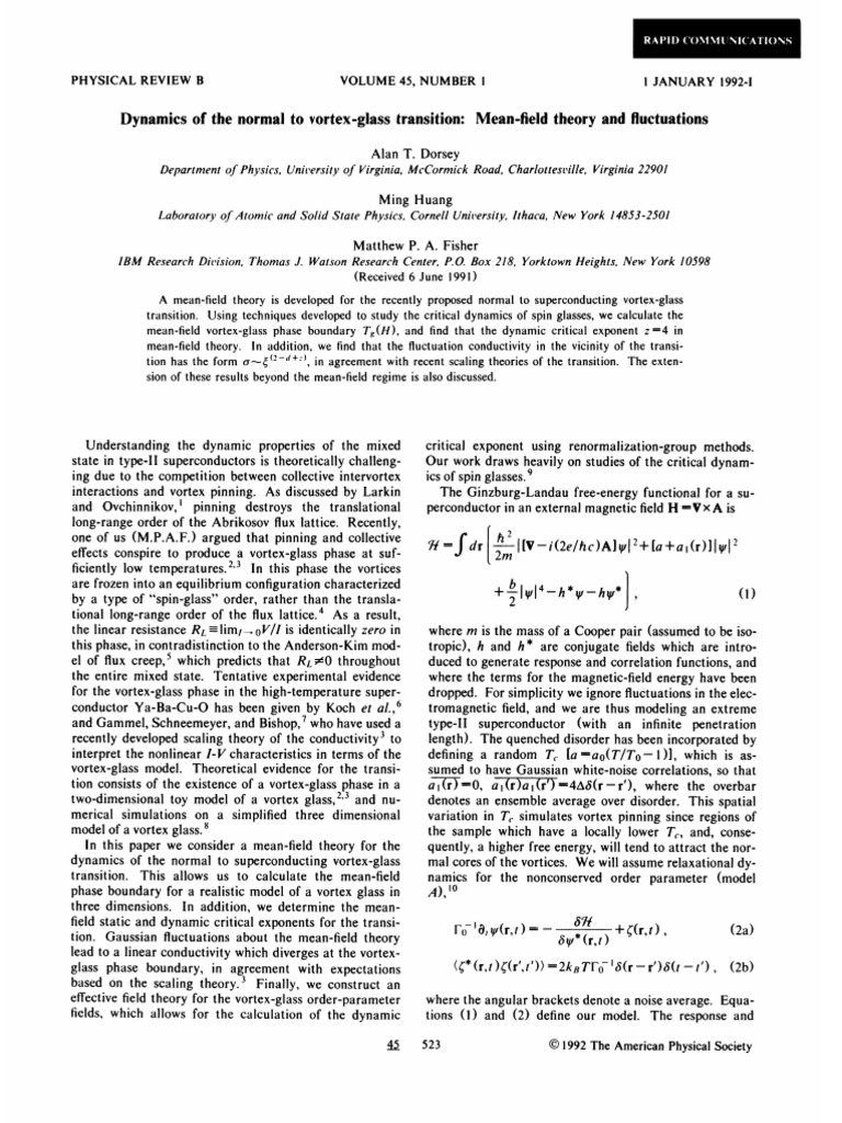 Dynamics of The Normal To Vortex Glass Transition Mean Field Theory and ...