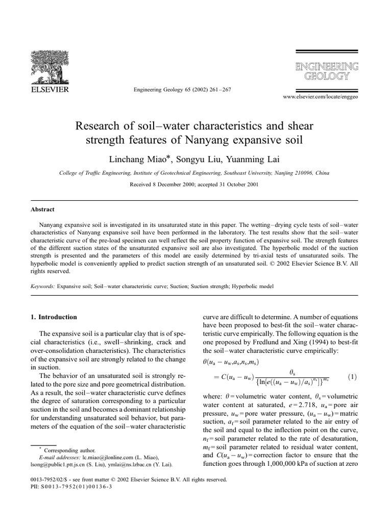 2002 Miao L, Liu S, Lai Y. Research of Soil-Water Characteristics | PDF ...