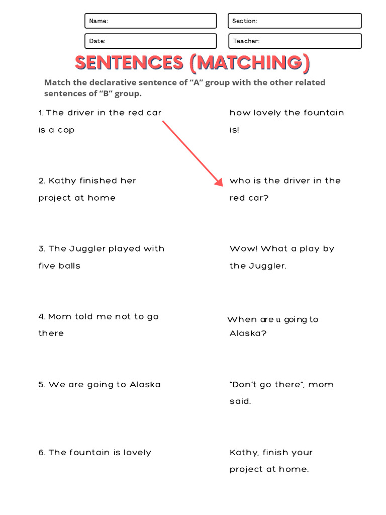 2 Match Sentences Free Printable Worksheets For Grade 2 | PDF