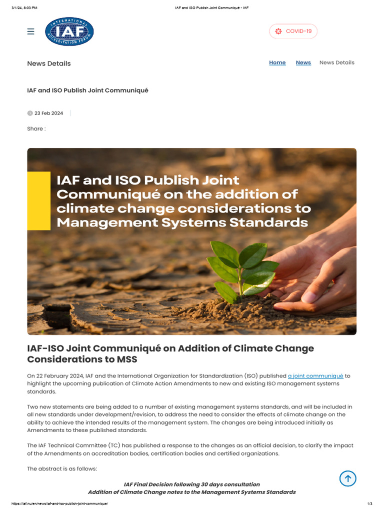 IAF and ISO Publish Joint Communiqué - IAF | PDF | Certification ...