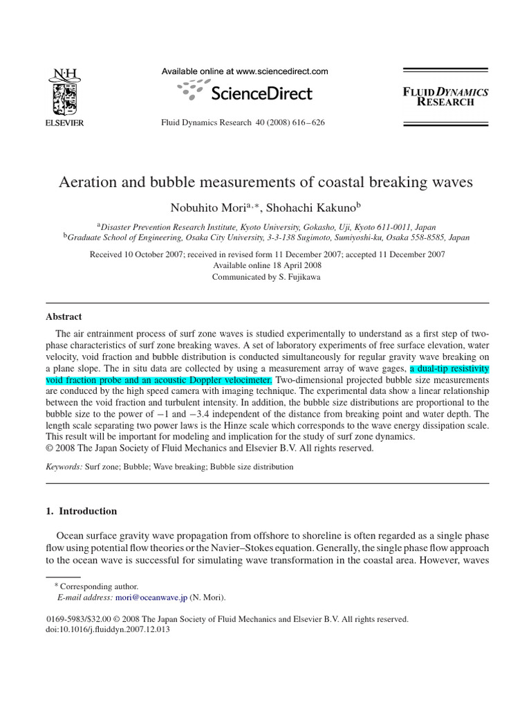 Aeration and Bubble Measurements of Coastal Breaking Waves | PDF | Turbulence | Waves