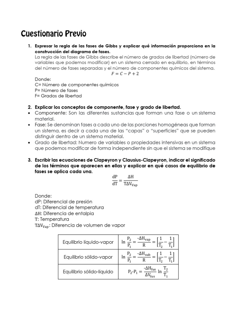 Previo P4. Equilibrio Entre Fases | PDF | Fase (materia) | Líquidos