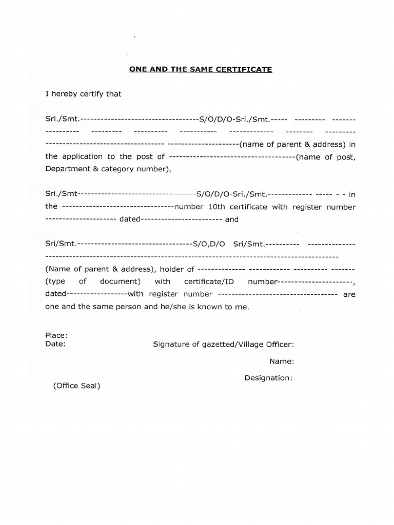 One Same Certificate | PDF
