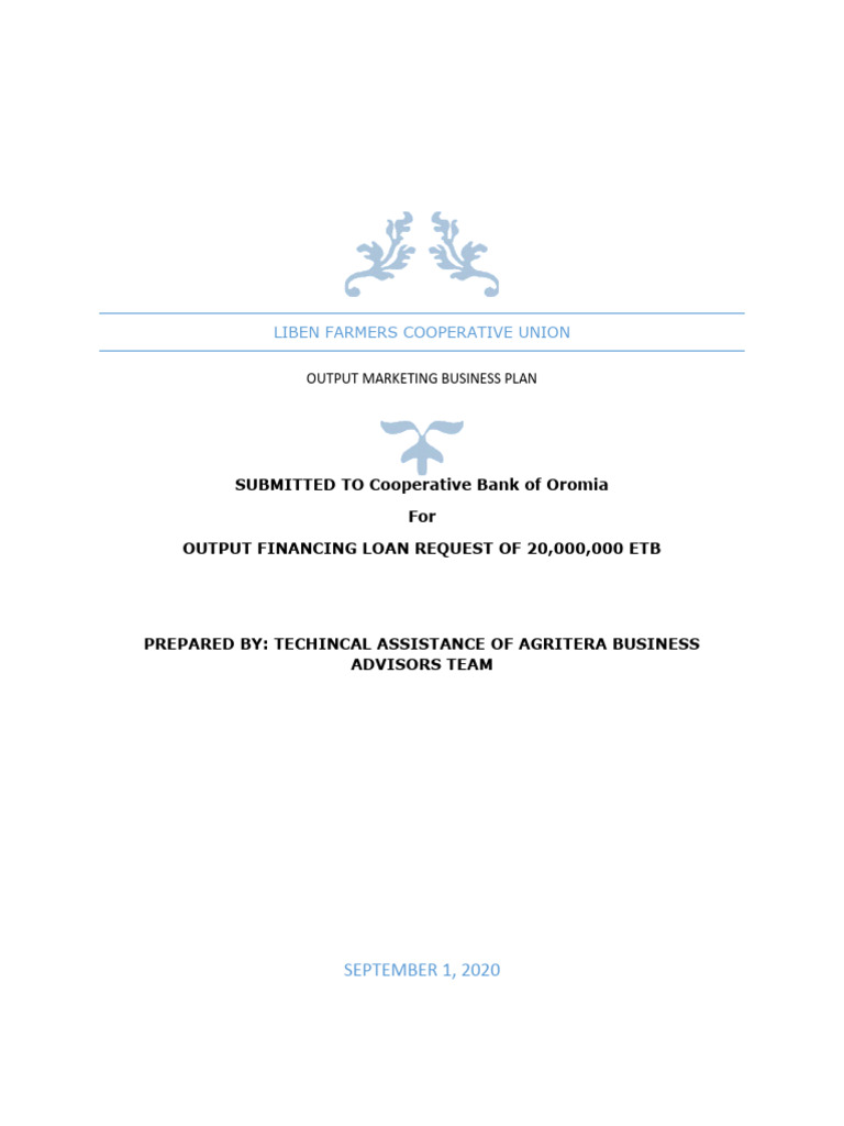 Liben Farmers Cooperative Union Bankable Business Plan For Output ...